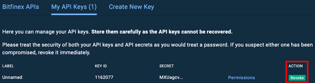 How to create and revoke a Bitfinex API Key – Bitfinex Help Center